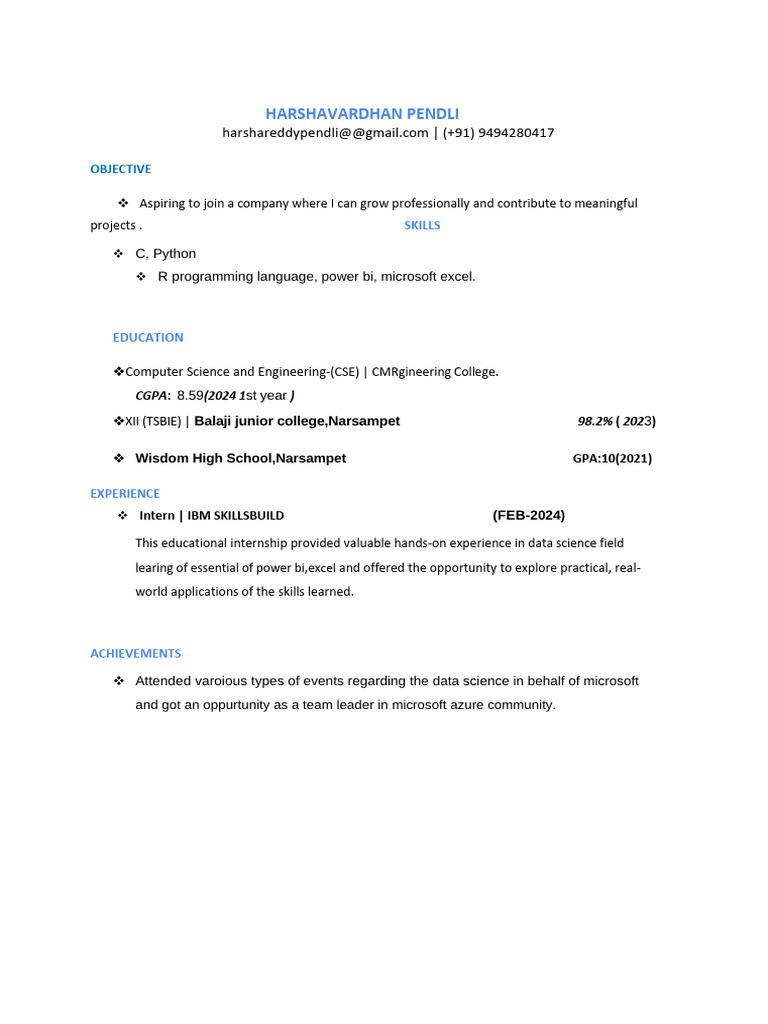 Harsha Resume | PDF | Computers