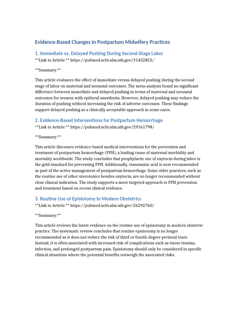 Evidence-Based Postpartum Midwifery Practices | PDF