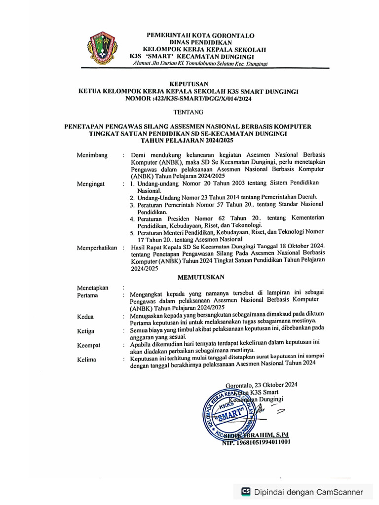 SK Pengawas Silang ANBK Kec. Dungingi Tahun 2024-1 | PDF