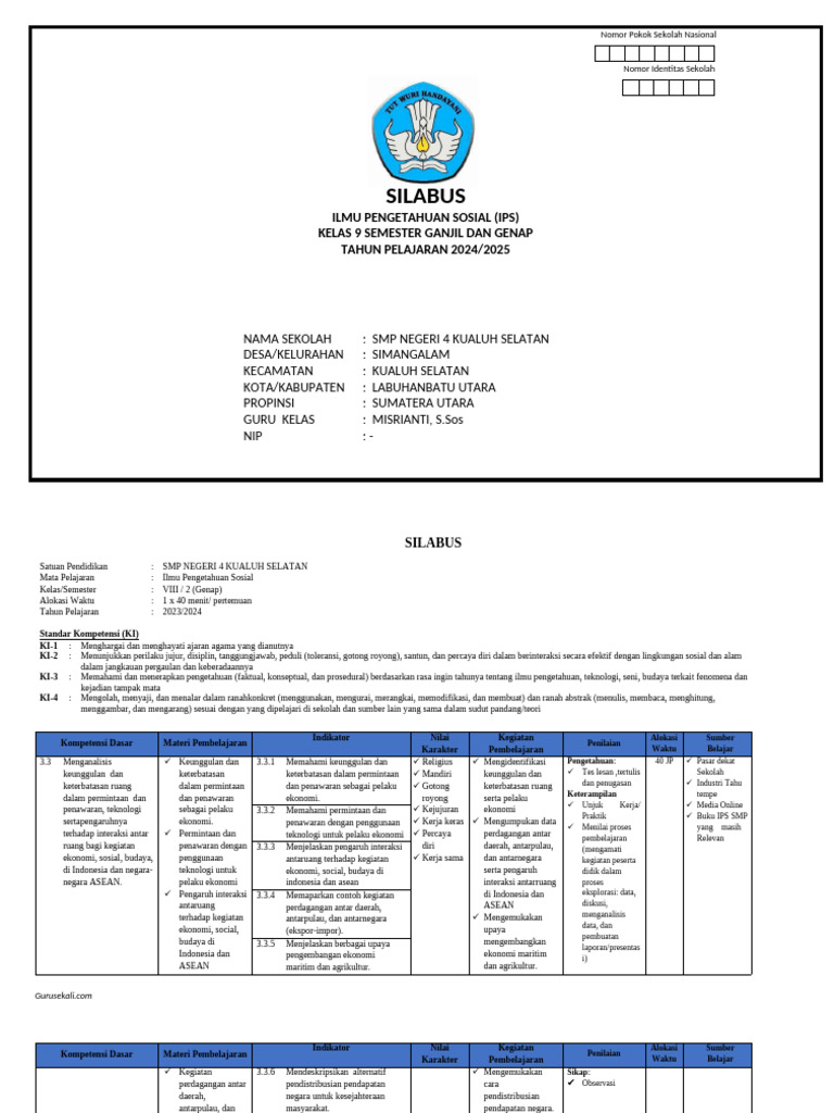Silabus IPS Kelas 9 SMP 2024/2025 | PDF