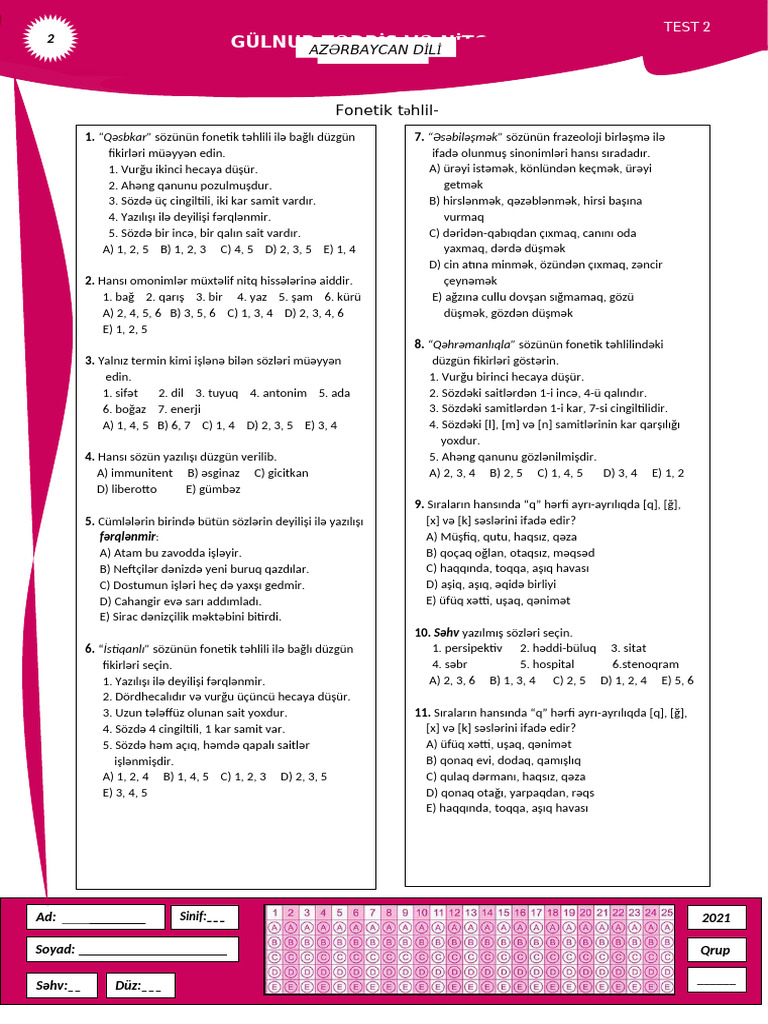 Az Dili Leksika Test 2 | PDF
