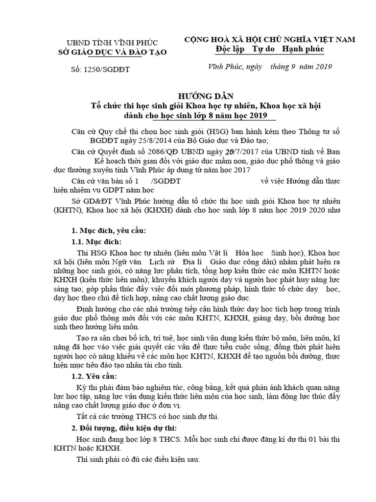 SGD - HD Thi HSG KHTN - KHXH NH 2019-2020 1810201911 | PDF