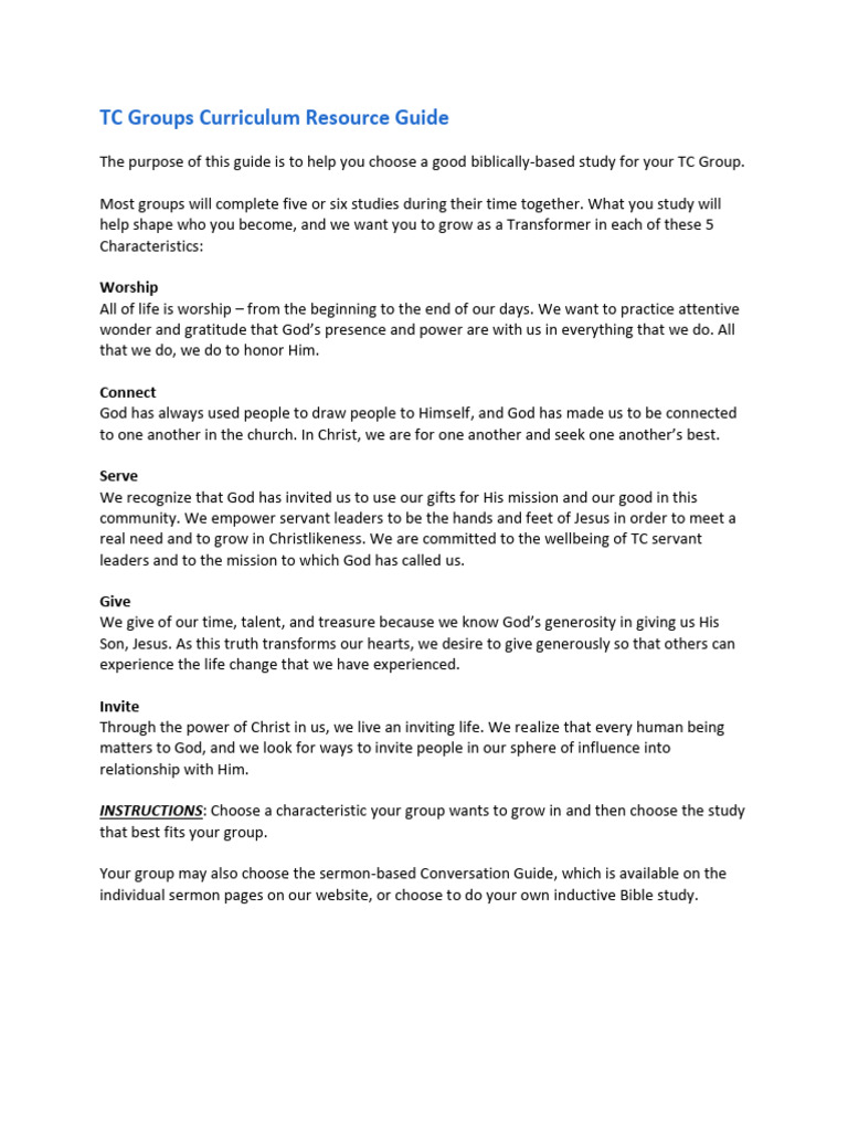 TC Groups Curriculum Resource Guide | PDF | Jesus | God