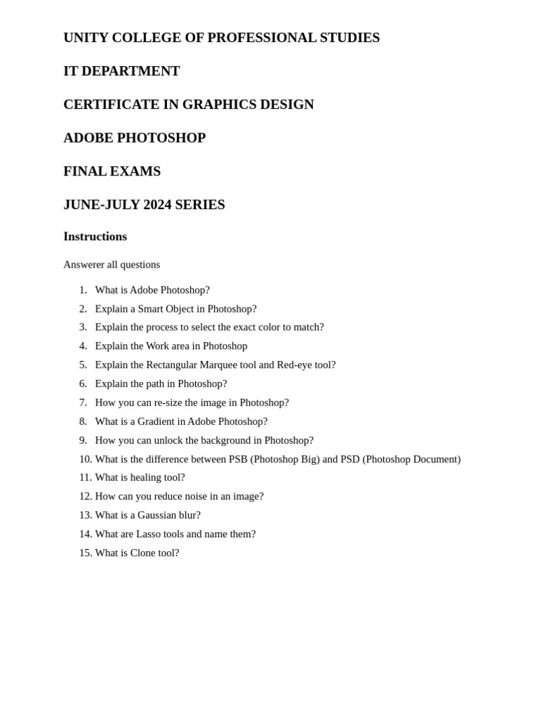 Photosho Final Exam Aug 2023 | PDF | Career & Growth | Art