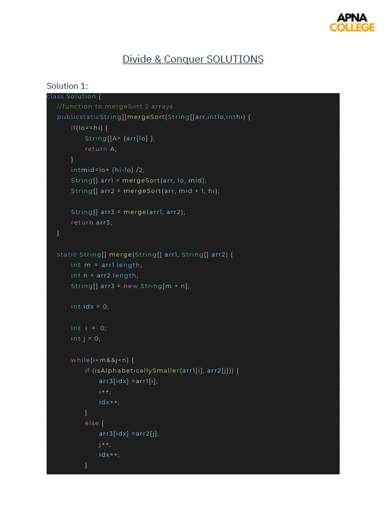 Merge Sort and Majority Element Solutions | PDF | Software Engineering ...