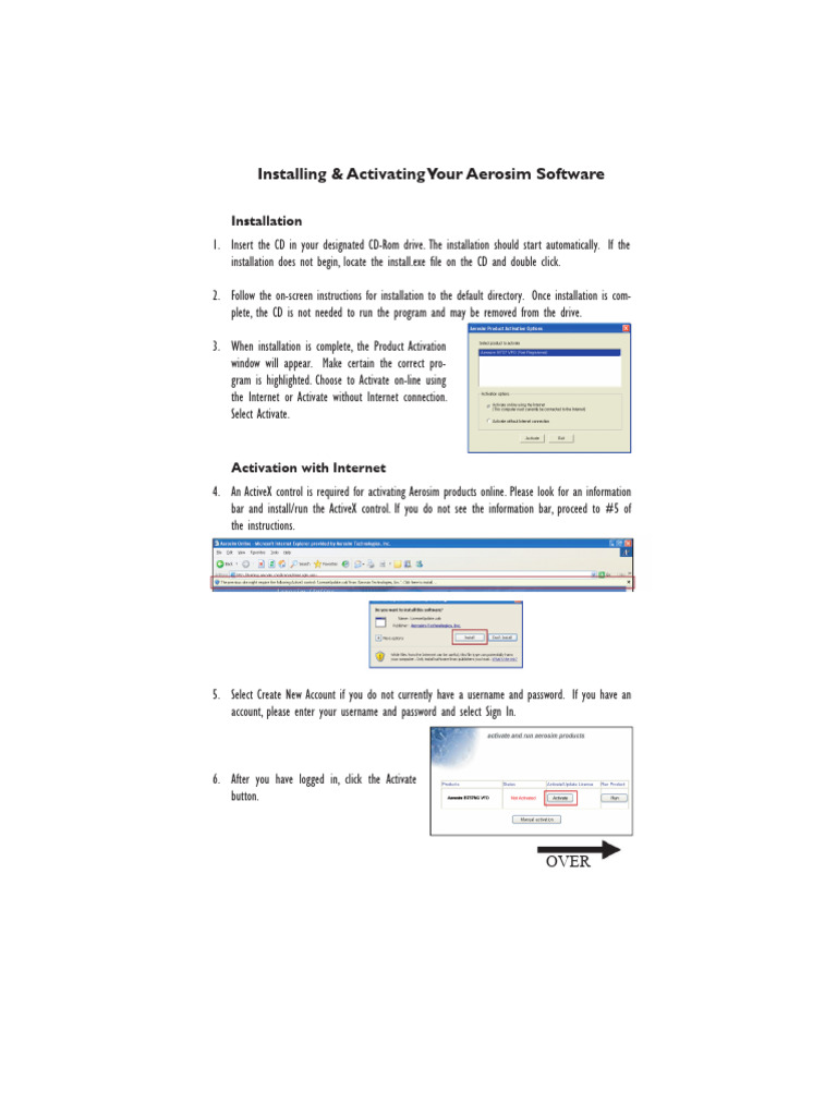 Aerosim Software Install & Activate Guide | PDF