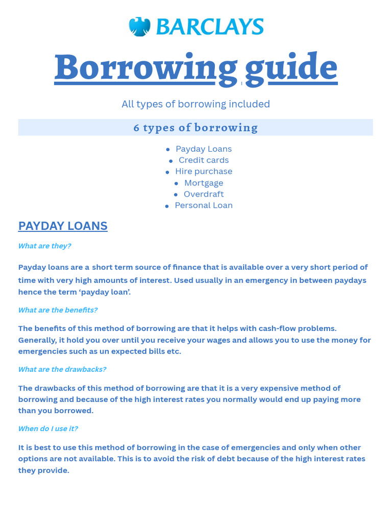 Comprehensive Borrowing Options Guide | PDF | Debt | Finance & Money ...