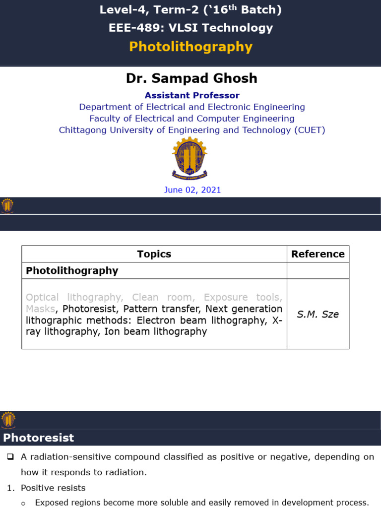 VLSI Photolithography Guide | PDF | Photolithography | Physical Chemistry