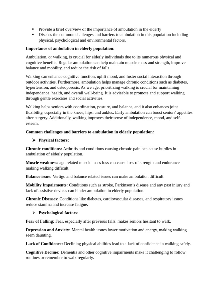 Provide A Brief Overview of The Importance of Ambulation in The Elderly ...