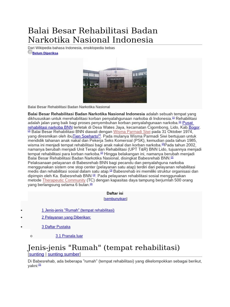 Balai Besar Rehabilitasi Badan Narkotika Nasional Indonesia | PDF