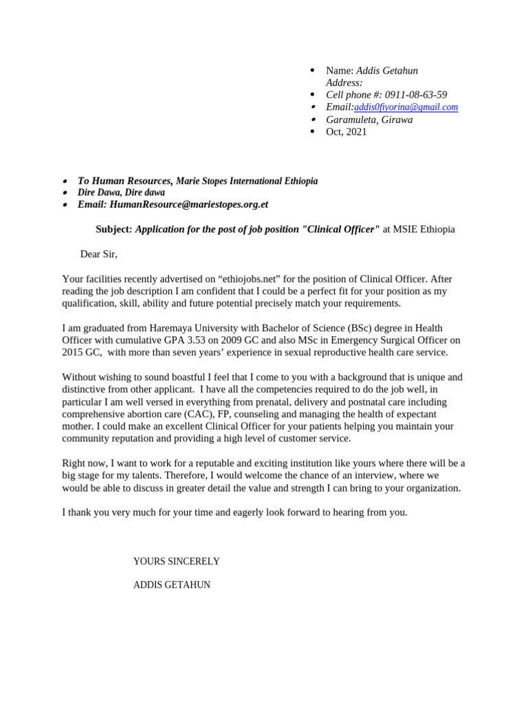 Application Letterapplication Letter | PDF | Surgery | Nursing