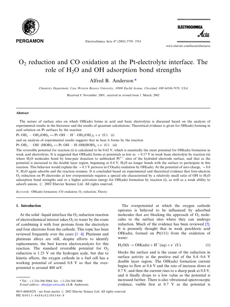 2002 - Anderson - O2 Reduction and CO Oxidation at The Pt-Electrolyte ...