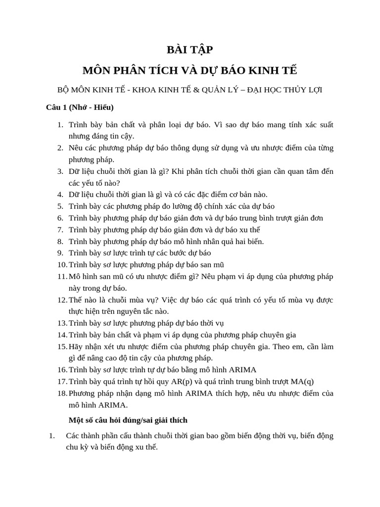 Bai Tap Phan Tich Du Bao Kinh Te GUI SV | PDF