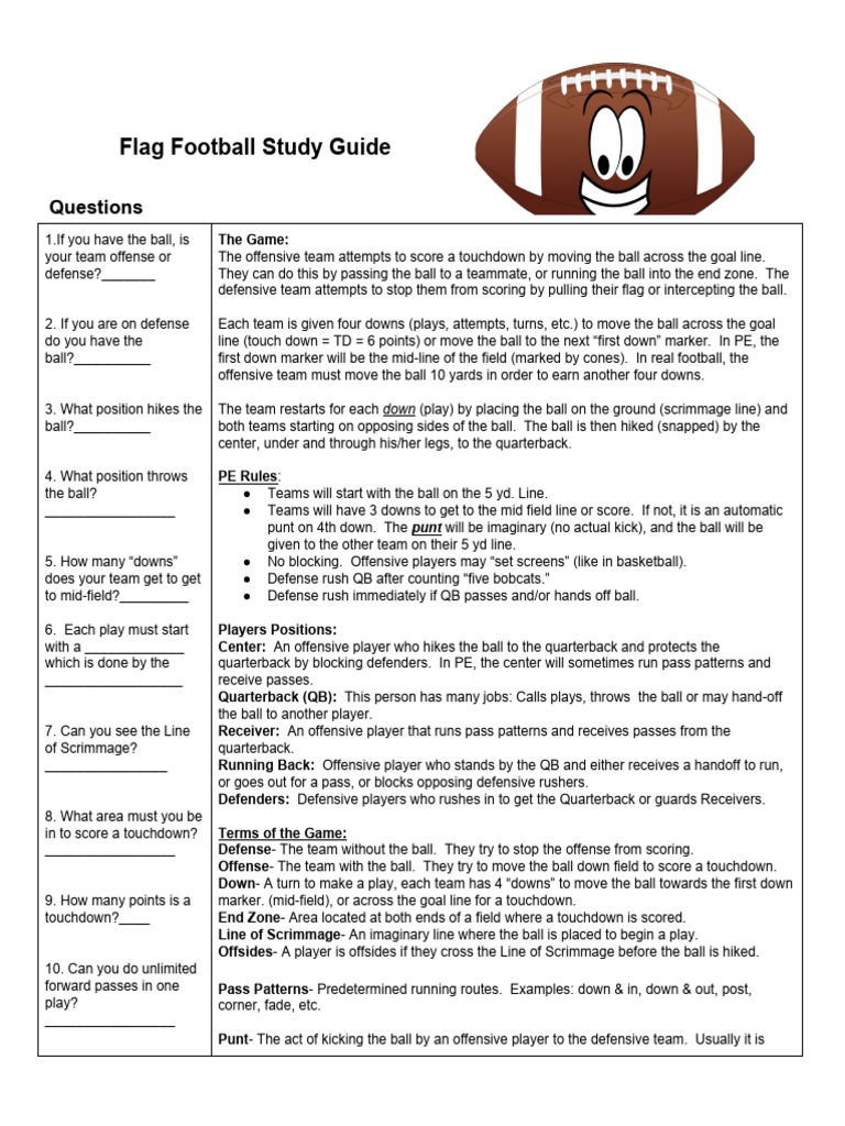 Football Study Guide | PDF | Quarterback | Touchdown