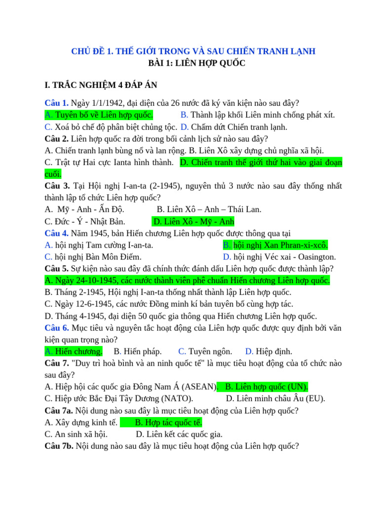 BÀI TẬP LỊCH SỬ K 12 - 1 | PDF