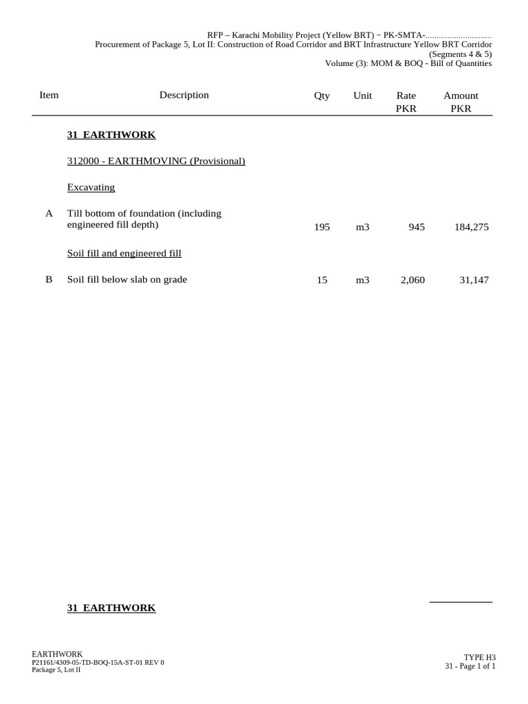 Boq Pk5 Lot II TD h3 31 ST | PDF