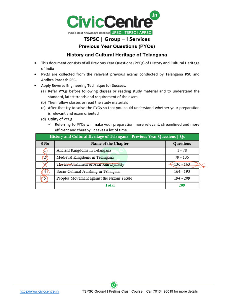 PYQs - History and Culture - Telangana | PDF