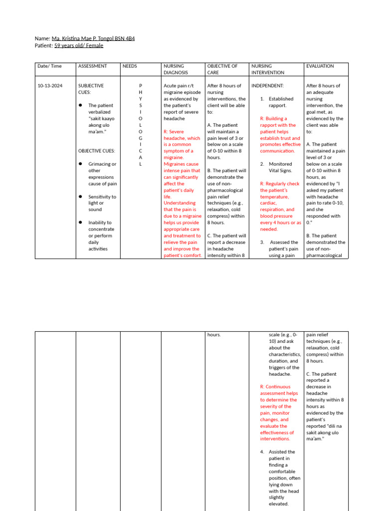 NCP - Severe Headache | PDF | Migraine | Pain NCP - Severe Headache | PDF | Migraine | Pain