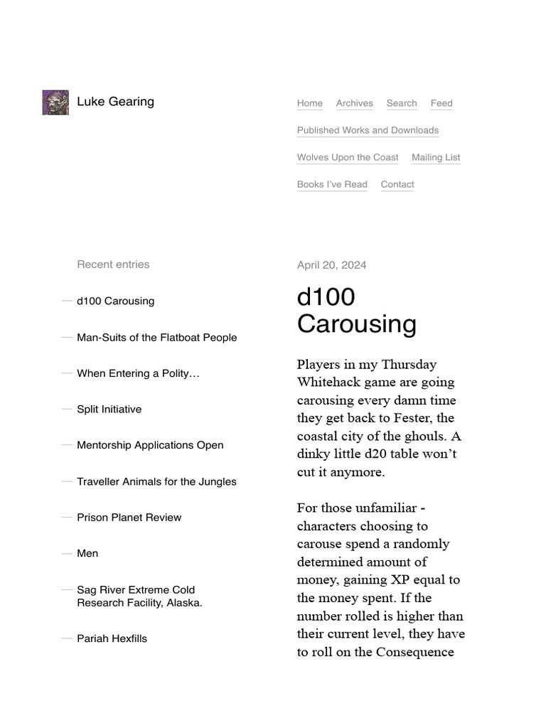 d100 Carousing - Luke Gearing | PDF