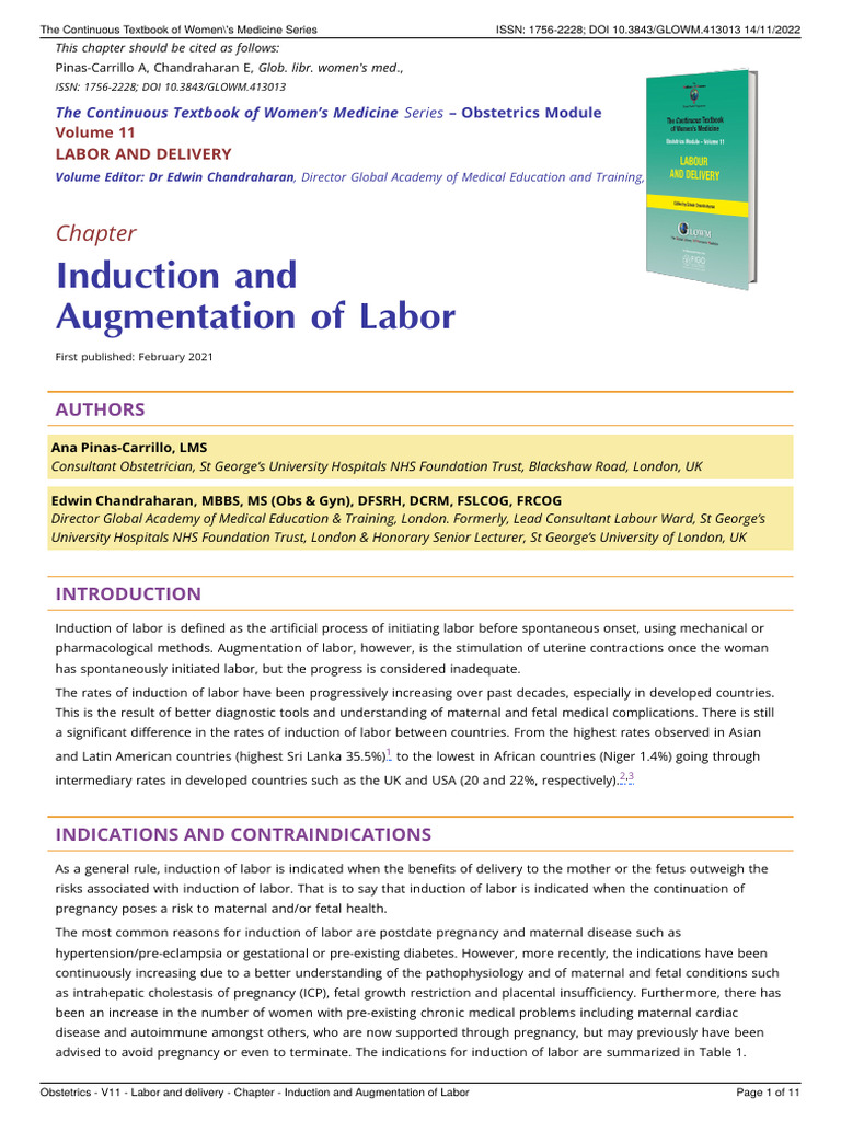 Induction and Augmentation of Labor | PDF | Childbirth | Motherhood