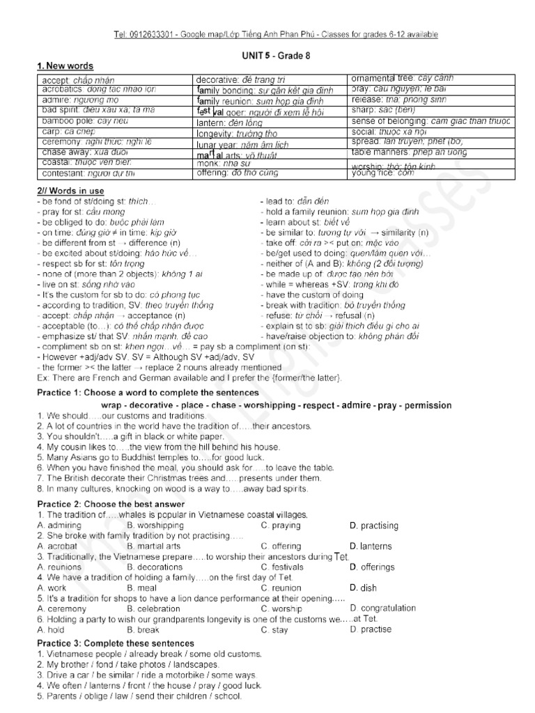 Words in Use Unit 5 G8 | PDF