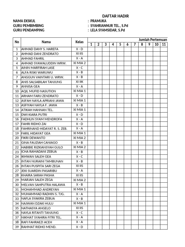 Absen Ekskul 2024-2025 | PDF
