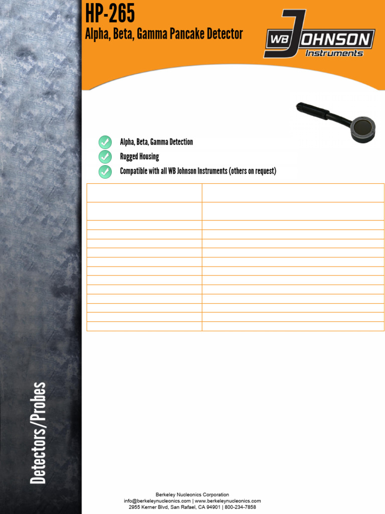 hp-265 - Datasheet Pancake Probe | PDF | Calibration | Gamma Ray