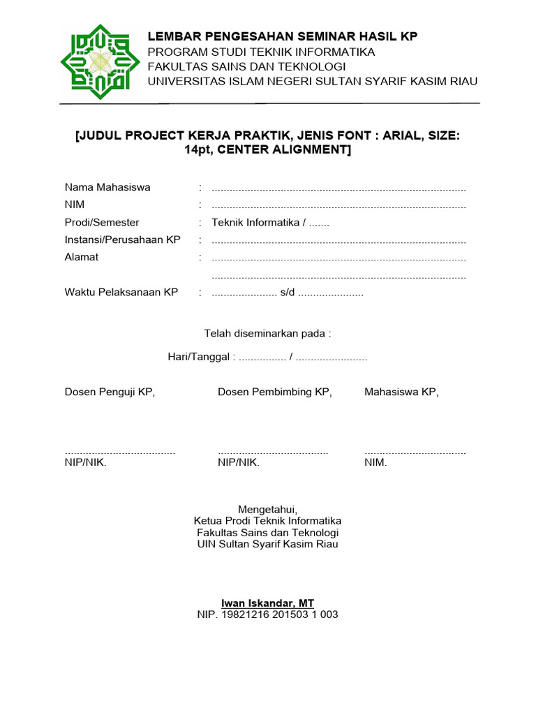 Lembar Pengesahan KP | PDF