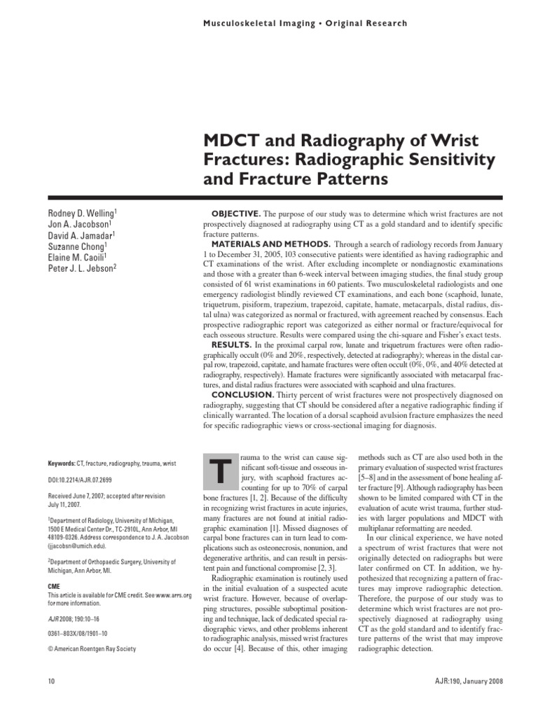 Welling Et Al 2012 MDCT and Radiography of Wrist Fractures Radiographic ...
