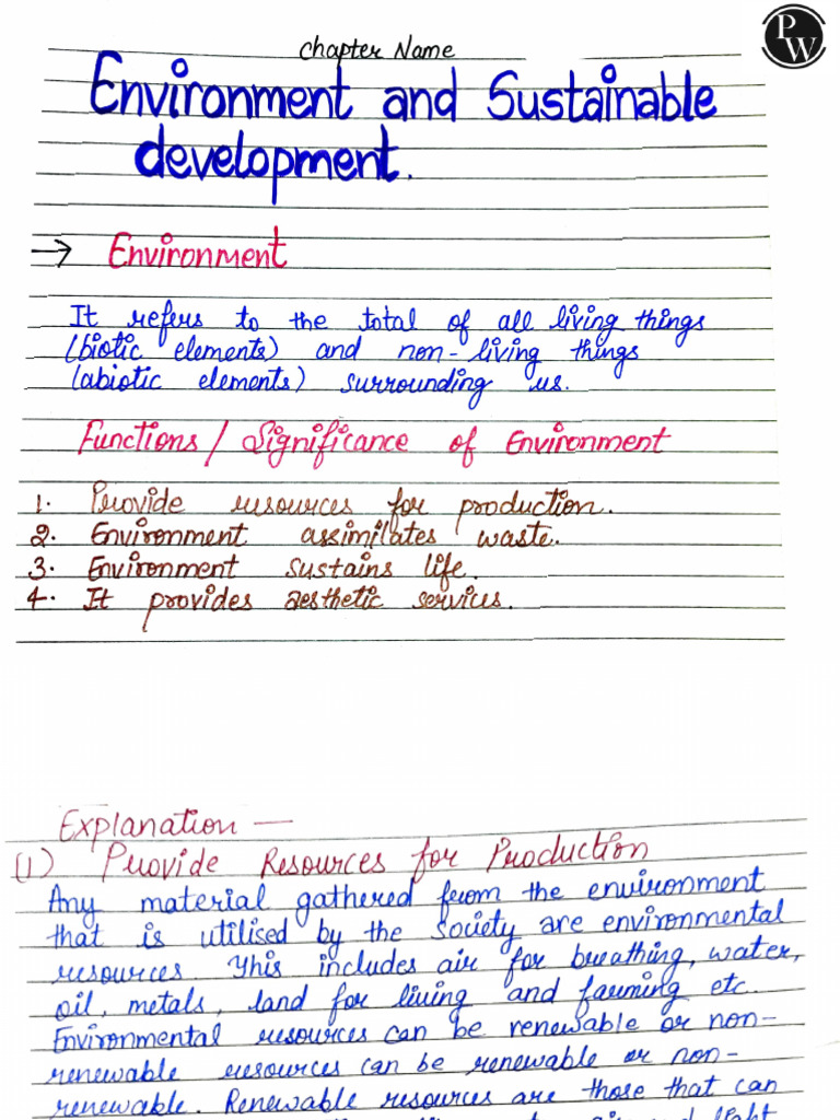 Environment and Sustainable Development - Handwritten Notes | PDF | Nature