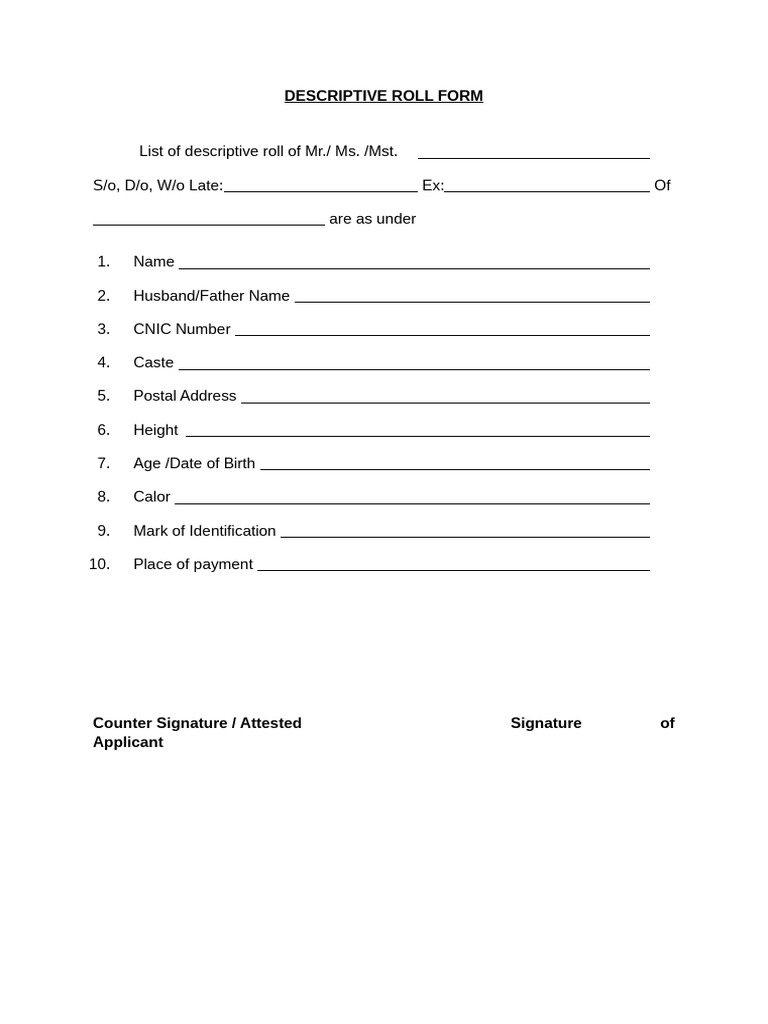 Descriptive Roll Form | PDF