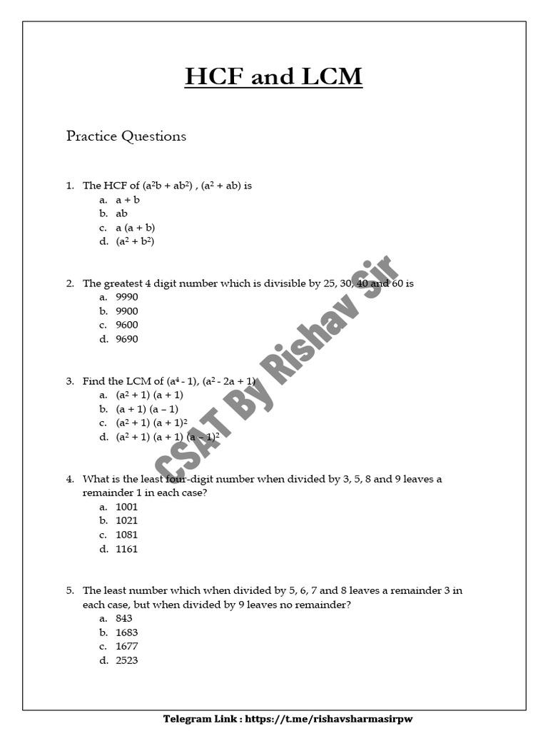 1 Handout HCF LCM | PDF | Teaching Methods & Materials