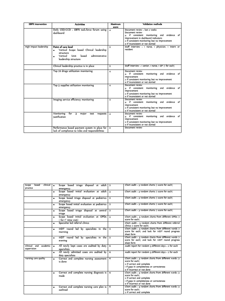SBFR Output Level Audit Tool | PDF | Nursing | Health Sciences