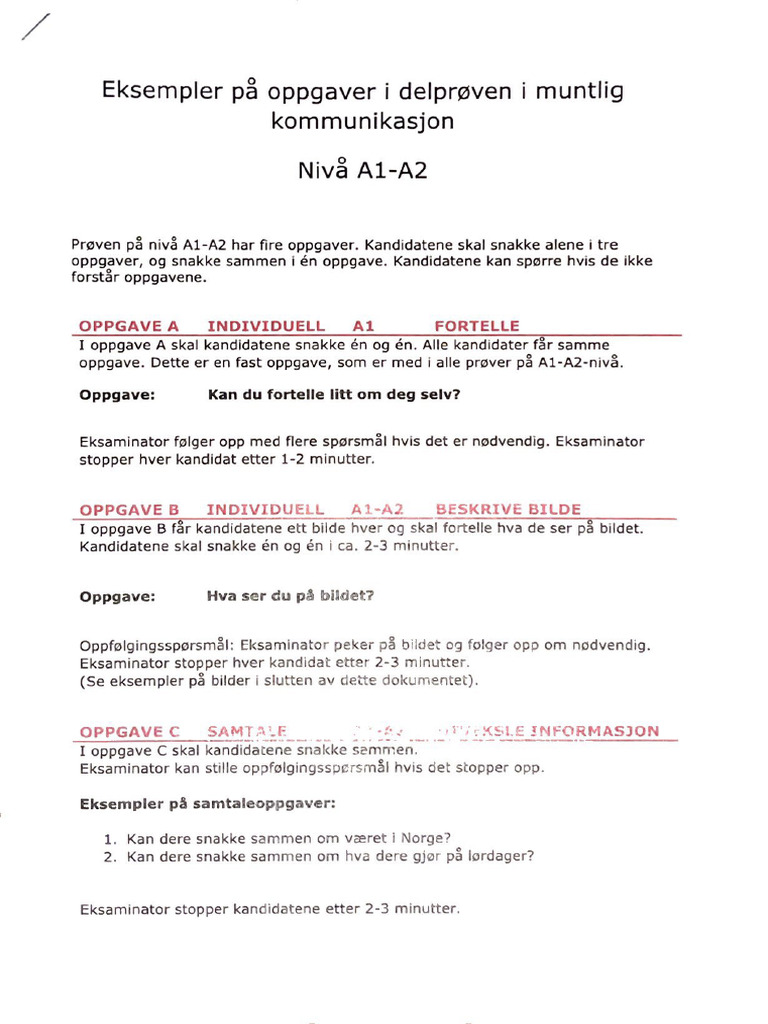 Eksempler På Oppgaver I Delprøven I Muntlig Kommunikasjon | PDF