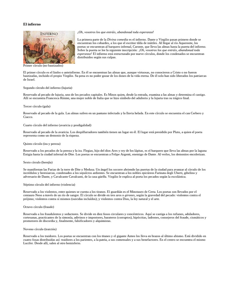 Viaje por el Infierno y Purgatorio de Dante | PDF | Infierno (Dante ...