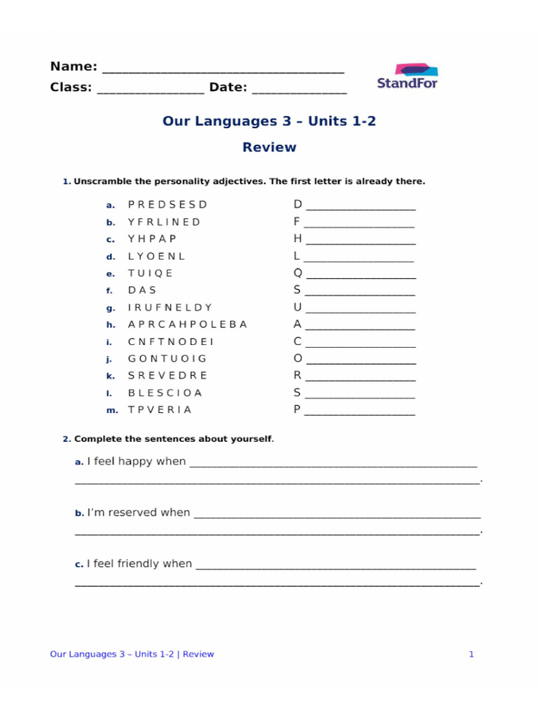 Revision Units 1 &2 | PDF