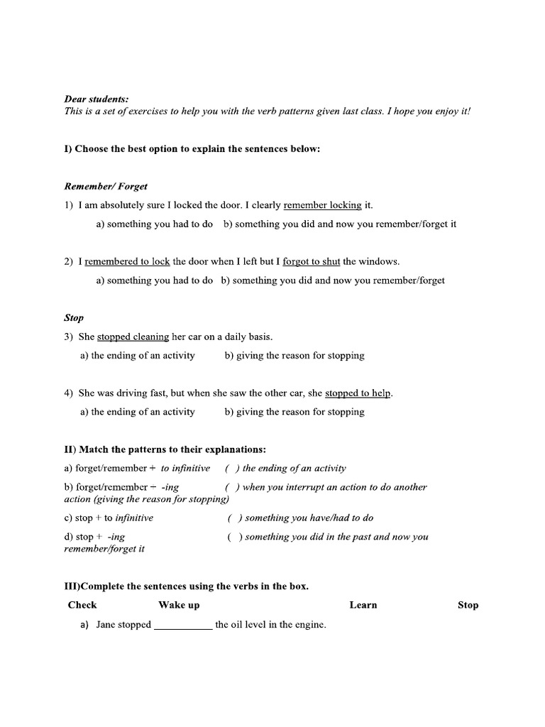 Worksheet - Stop and Remember | PDF