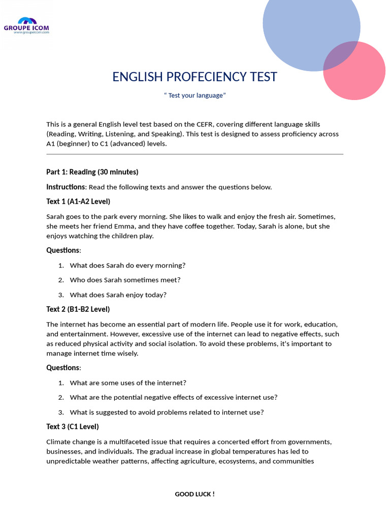 English Profeciency Test | PDF | Climate Change | Nature