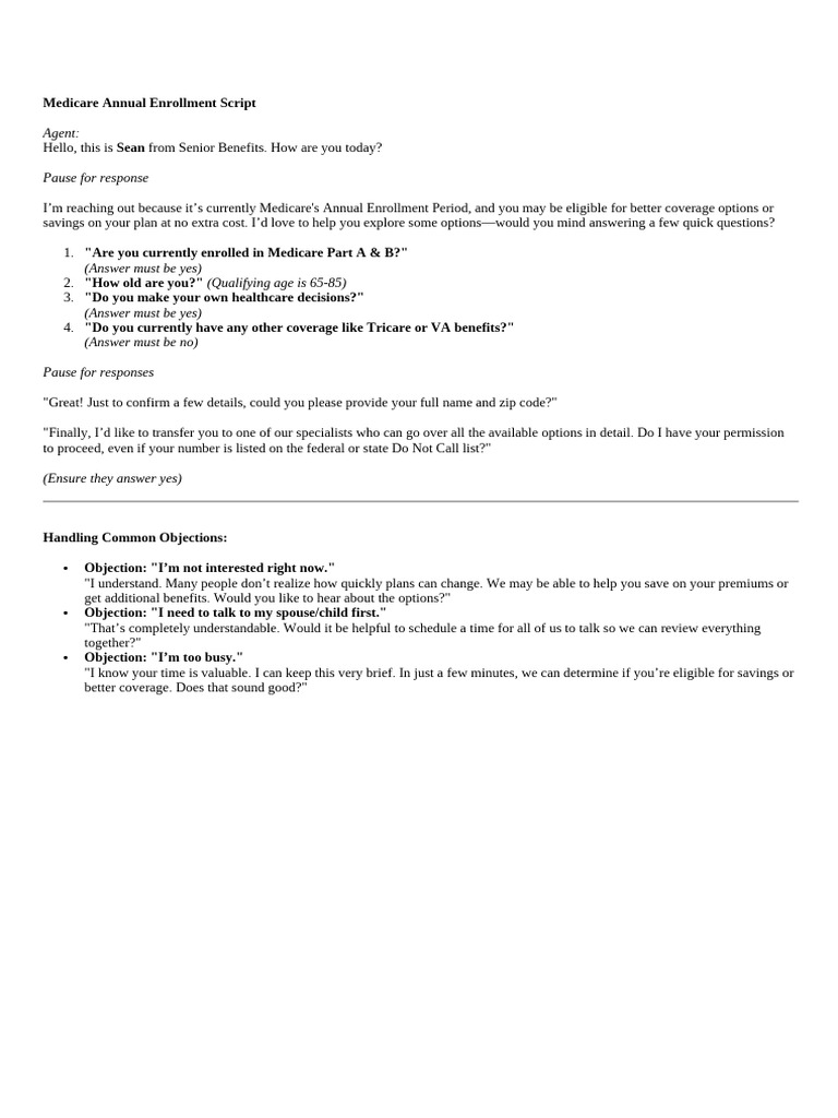 Medicare Annual Enrollment Script | PDF