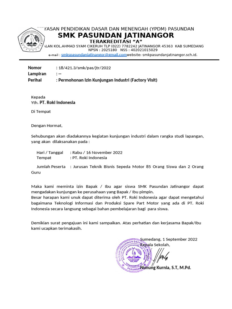 Surat Pengajuan PT Roki | PDF