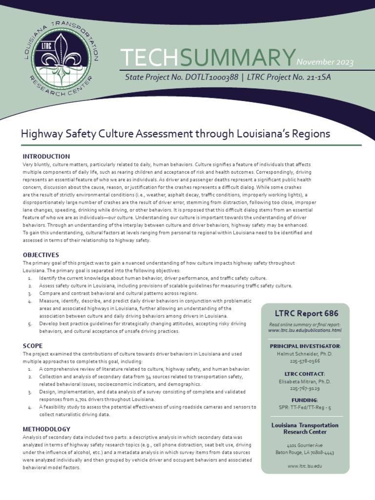 LTRC 21-1SA TS 686 Highway Safety Culture Assessment Through Louisiana ...