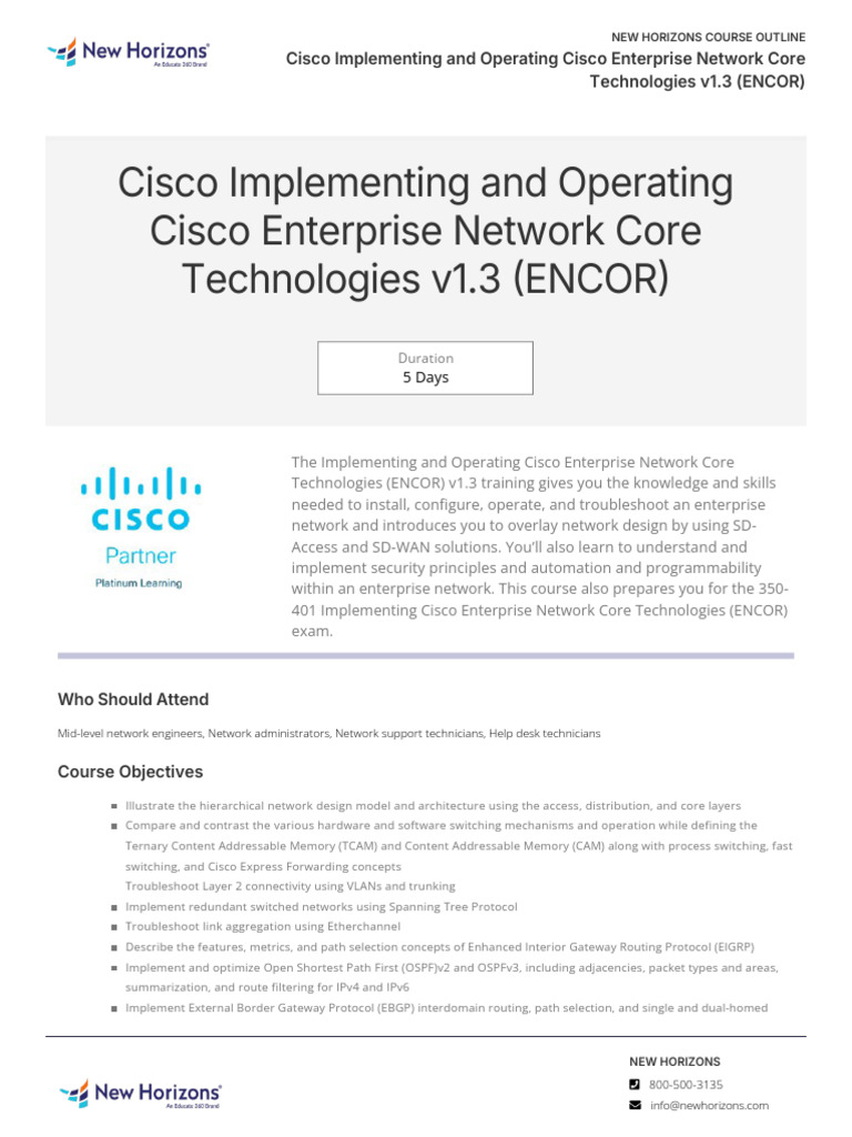 Cisco Implementing and Operating Cisco Enterprise Network Core Technologies v1.3 (ENCOR) | PDF ...