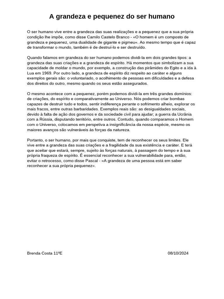 A Grandeza e A Pequenez Do Ser Humano | PDF