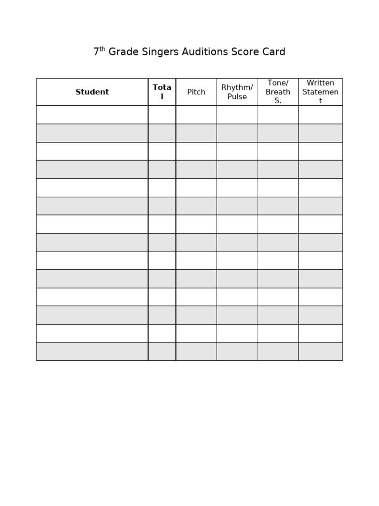 7th Grade Singers Auditions Score Card | PDF