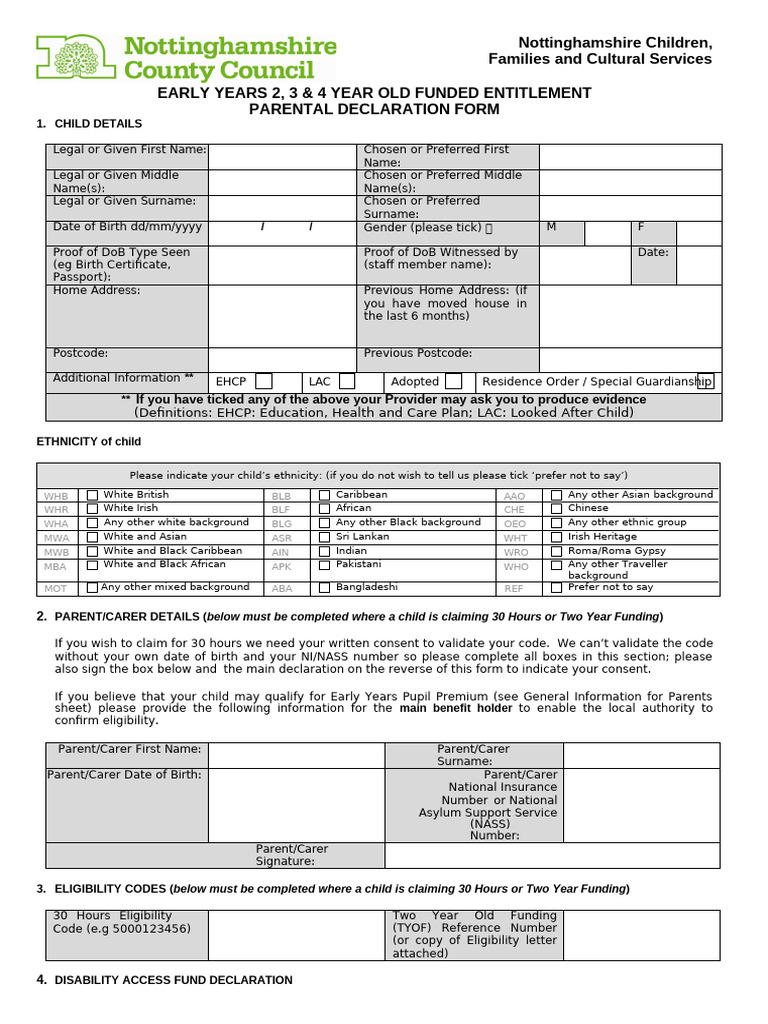 Parent Declaration Form 2025 | PDF