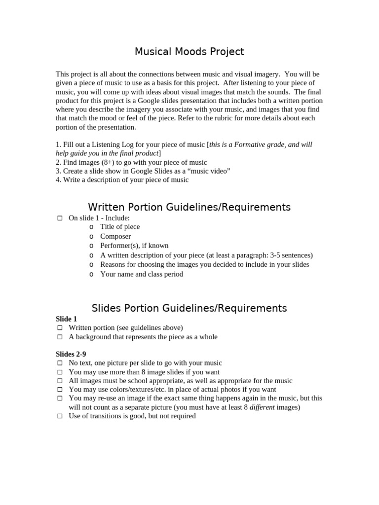 Musical Mood Project Info | PDF | Image | Performing Arts
