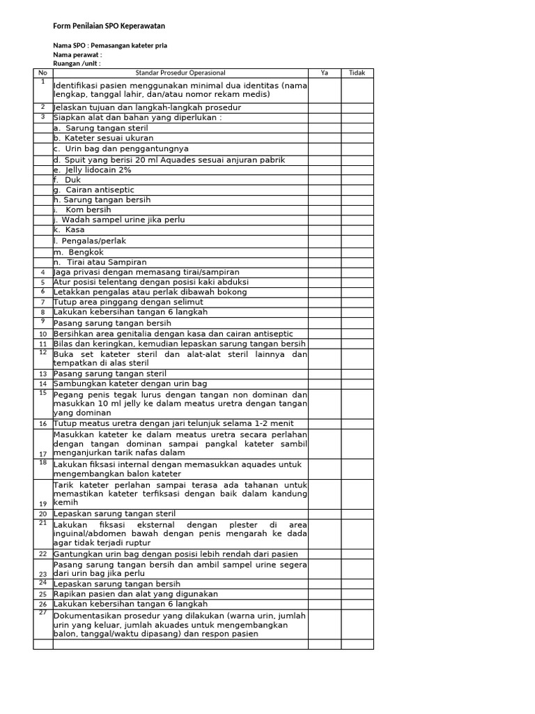 Form Penilaian Praktik Infus Dan Kateter | PDF