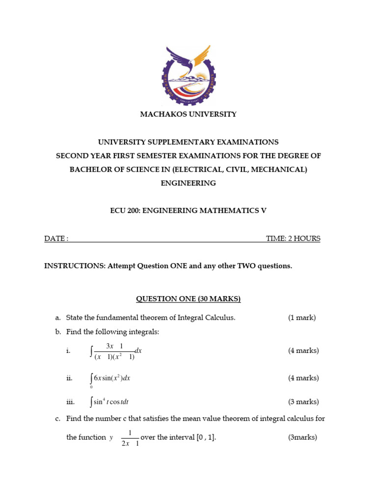 Ecu 200 Engineering Mathematics V | PDF | Integral | Calculus