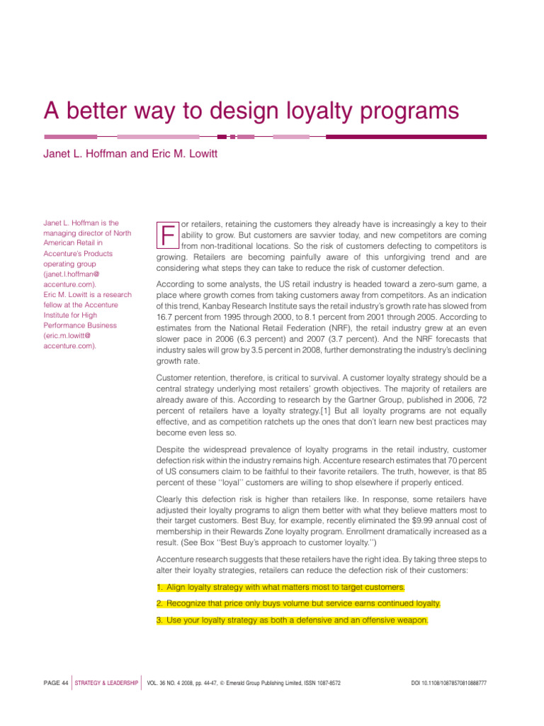 Hoffman and Lowitt 2008 | PDF | Retail | Loyalty Program