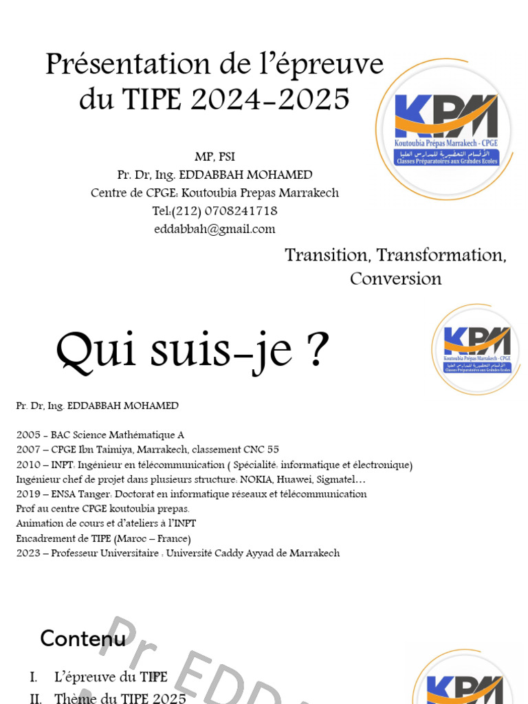 Presentation TIPE 2025 PR EDDABBAH | PDF | Stockage de l'énergie | Énergie solaire photovoltaïque